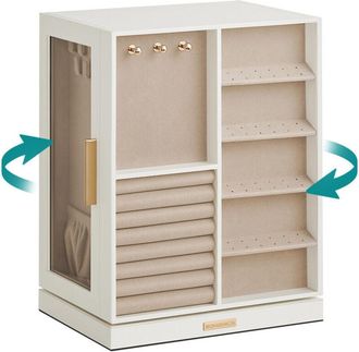 Songmics Bo&icirc;te &agrave; Bijoux Pivotante sur 360&deg;, Coffret &agrave; Bijoux avec 5 Tiroirs, Fen&ecirc;tres en Verre Lat&eacute;rales, Grand, Rangement pour Accessoires, Design Ouvert