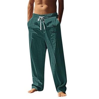 Generic Pantalon l&eacute;ger pour homme imprim&eacute; cocotier pantalon d&eacute;contract&eacute; taille &eacute;lastique pantalon en lin jambe droite pantalon de vacances pantalon de vacance