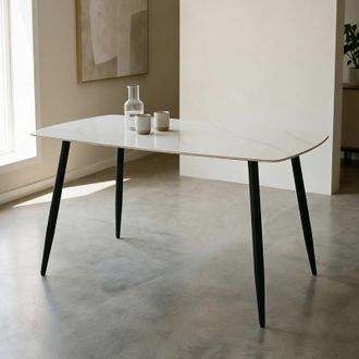 IDIMEX Esstisch MORA mit 140 x 80 cm Keramik Tischplatte, Wei&szlig;/Schwarz - rechteckiger Esszimmertisch, Robustes Metallgestell, moderner K&uuml;chentisch mit abgeru