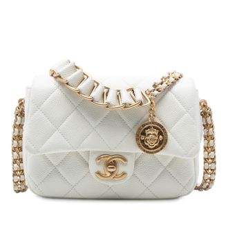 Chanel Whhite Mini Quilted Caviar Chain Soul Flap