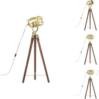 vidaXL Stehleuchte Dreibein Massivholz Mango 97 cm - Stehlampe - Vintage Lampe - Holzhilfe - Wohnzimmer Deko - Industrielampen