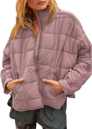 Generic Manteaux dhiver pour femmes, doudoune courte et légère, rembourrée, matelassée, isolante, ample, fermeture éclair intégrale, imperméable, avec poches,