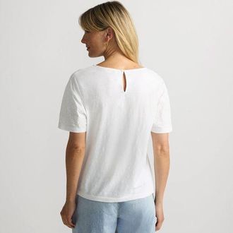 Lands End Flammgarn-Shirt mit Stickereien, Damen, Größe:44-46 regular, Weiß, Baumwolle, by Lands End