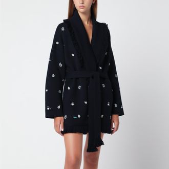 Alanui Echoes of the Bandana navy blue wool cardigan