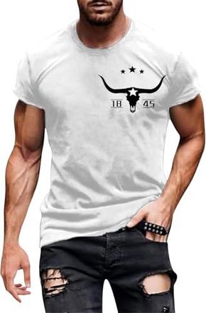 Generic T-shirt de cowboy vintage pour homme - Motif tête de mort - Manches courtes - Décontracté - Col rond - Pour entraînement et gym, blanc, XXL
