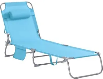 SoBuy Transat Jardin Extérieur Pliable Bain de Soleil avec Oreiller Chaise Longue Relax avec Poche Latérale Confortable Mobilier de Jardin pour Terrasse Pla