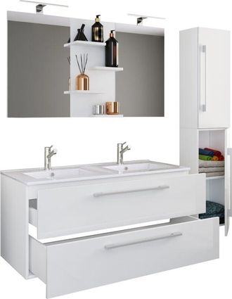 ebuy24 BudasiS Badmöbelset Doppelwaschbecken weiß