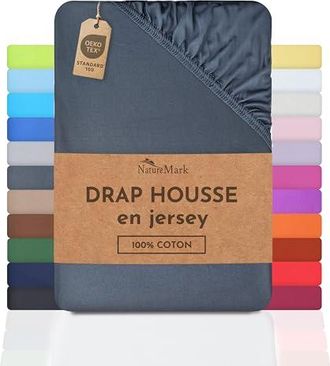 NatureMark Drap-Housse en Jersey, 100% Coton, Disponible dans de Nombreuses Tailles et Couleurs, qualit&eacute; Oeko-Tex Standard 100, 180 x 200 cm - 200 x 200 cm, Gris