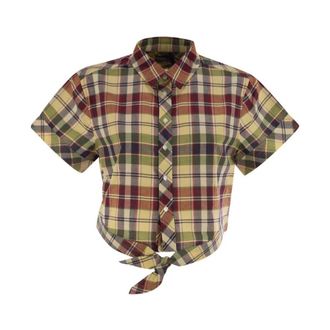 Polo Ralph Lauren Femme, Blouses et Chemises, Multicolore, Taille: 38 FR Chemise &agrave; Carreaux Nou&eacute;e sur le Devant et &agrave; Manches Courtes