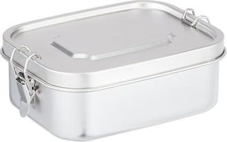 Relaxdays Brotdose Edelstahl, auslaufsicher, luftdicht, Lunchbox für Erwachsene & Kinder, 1 l, Bügelverschluss, Silber