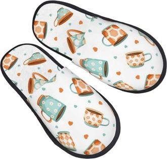 Generic Pantoufles Motifs De Diff&eacute;rentes Tasses &Agrave; Caf&eacute; Lavables Pantoufles En Coton Doux Chaussons Pour H&ocirc;tel Homme Automne M