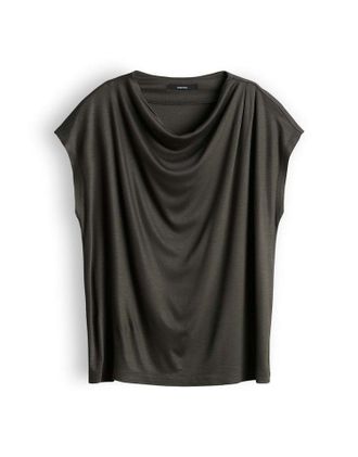 someday Kurzarmshirt Kalmada aus Jersey mit dezenter Struktur Weicher Fall mit Wasserfallkragen