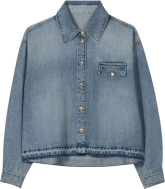 Luisa Cerano Femme, Blouses et Chemises, Bleu, Taille: 42 FR Chemise en jean cropped &agrave; ourlet brut