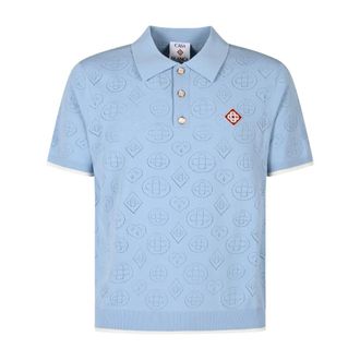 Casablanca Pointelle Monogram Kurzarm-Poloshirt - - Tops - Herren - Blau - L