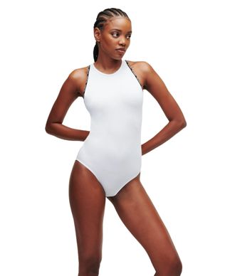 Karl Lagerfeld Damen Mini Logo Racer Back Bodysuit, Wei&szlig;, XS