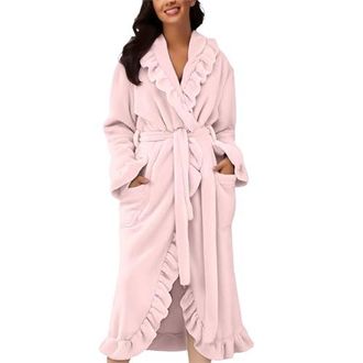 Generic Peignoir long et chaud pour femme avec volants pour lhiver, rose, XL