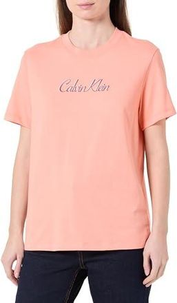 Calvin Klein T-Shirt Manches Courtes Femme Classic Logo Tee en Coton, Rose (Powder Orange), S