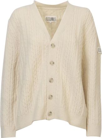 Maison Margiela Femme, Pulls, Blanc, Taille: 38 FR Cardigan en laine &agrave; torsades