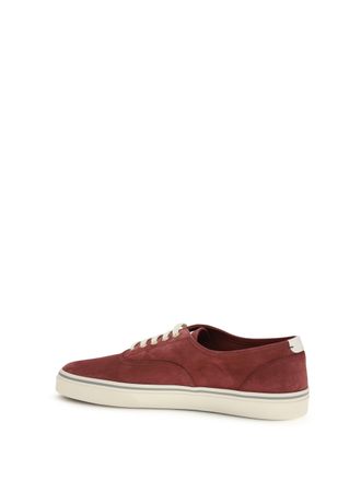 Brunello Cucinelli Mens Sneakers Reversed Calfskin Burgundy-Panama Trainers Burgundy/panama