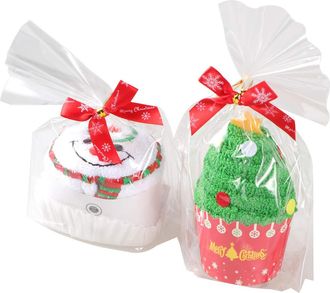 NUOBESTY 2 St&uuml;cke Weihnachten Handt&uuml;cher Cupcakes Form Baumwolle G&auml;stehandtuch Geschirrt&uuml;cher Xmas Gastgeschenk Tischdeko Weihnachtsdeko (Weihnachtsbaum+Schnee