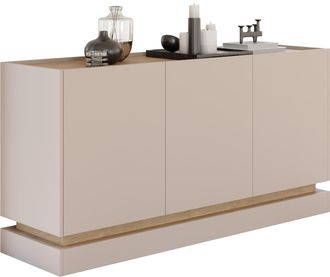 Mirjan24 Kommode Zarpant K160 3D mit 3 Türen, innen 6 Fächer, Türkommode mit gedämpftem Schließsystem, Highboard, Anrichte, Sideboard (Sandbeige/Eiche Cremona)