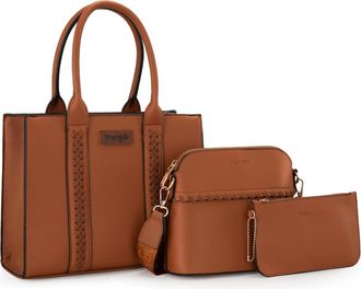 Wrangler 3-teiliges Geldb&ouml;rsen-Set f&uuml;r Damen, Tragetasche, Umh&auml;ngetasche, Handtaschen-Set mit Riemen, Braun, Medium