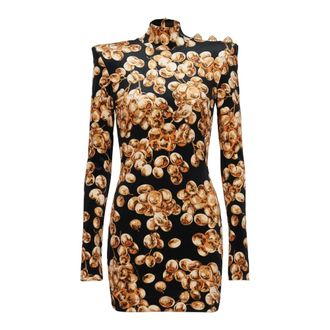Balmain Femme, Robes, Jaune, Taille: 40 FR Courte Robe en Velours avec Imprim&eacute; Raisin