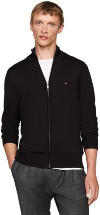 Tommy Hilfiger Herren Pullover mit Rei&szlig;verschluss Essential Cotton Zip Thru Stehkragen, Schwarz (Black), 3XL