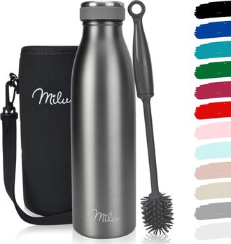 Milu Edelstahl Trinkflasche 350ml 500ml 750ml 1L 1,5L Thermosflasche, Isolierte Wasserflasche, Auslaufsichere Isolierflasche doppelwandig, Kohlensäure geei