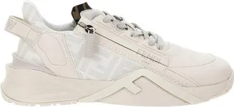 Fendi Mens Sneakers Flow Running Calf Leather White Ice-Ivory Taupe-White Ice Trainers Ice/ivory Taupe/white