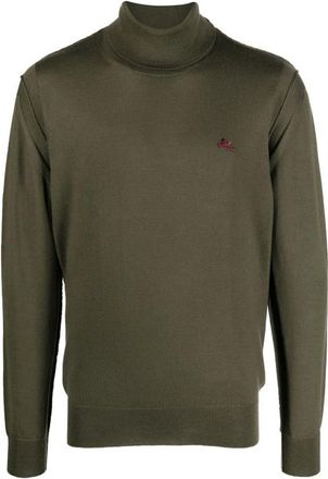 Etro Homme, Pulls, Vert, Taille: M Pull &agrave; col roul&eacute; avec logo brod&eacute;