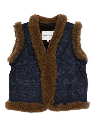 Antik Batik Weste mit Blumenstickerei - Blau