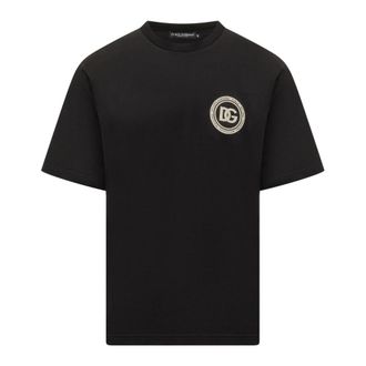 Dolce & Gabbana Baumwoll-T-Shirt mit Logo-Stickerei - - Tops - Herren - Schwarzk - M