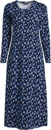 Lands End Wadenlanges Langarm-Nachthemd aus Baumwolle, Damen, Größe:44-46 petite, Blau, Baumwolle, by Lands End