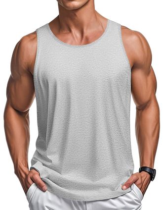 Magcomsen Tank Top Herren Atmungsaktiv Muskel Shirt Stretch &Auml;rmellose T-Shirt Baumwolle Achselshirts f&uuml;r L&auml;ssige, Beige, 2XL