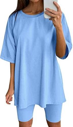 Generic Ensemble de 2 pi&egrave;ces pour femme 2026 - Ensemble de salon deux pi&egrave;ces - V&ecirc;tements assortis - T-shirt surdimensionn&eacute; - Taille &eacute;lastique - Short de motar