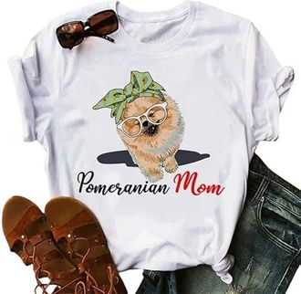 Keephen Graphique Pomeranian T-Shirt Femmes Propri&eacute;taire de Chien Pomeranian T-Shirt Mignon Pom Impression 3D Manches Courtes Tops Col Rond Streetwear