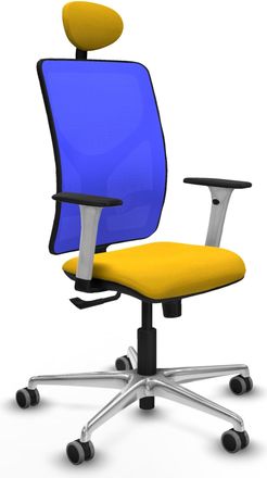 Piqueras y Crespo Schreibtischstuhl mit Gummir&auml;dern, mit schwarzen und wei&szlig;en Armlehnen, h&ouml;henverstellbare Lendenwirbelst&uuml;tze und festes Kopfteil, Blau/Gelb