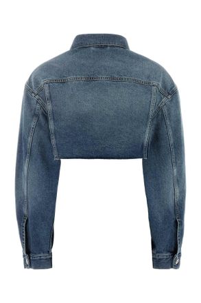 Miu Miu Womens Denim Cropped Jacket Blue Cotton