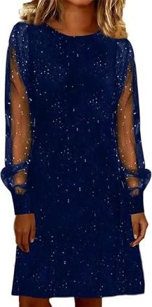 Generic Robe rouge &eacute;l&eacute;gante pour femme - Tenue du Nouvel An - Robe festive &agrave; manches longues - Robe moulante &agrave; paillettes - Robe de soir&eacute;e &eacute;l&eacute;gante - Robe mou