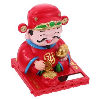 BESPORTBLE Solarbetriebene Chinesische Gl&uuml;cksgott-Figur mit Automatischem Kopfnicken und Handwinken Vintage-Dekoration f&uuml;r Autoarmaturenbrett Wohnzimmer und B&uuml;ro