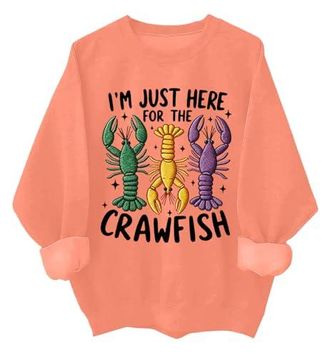 Generic Sweatshirt vintage &laquo; Im Just Here For The Crawfish &raquo; Mardi Gras pour femmes et hommes, Orange, XXL