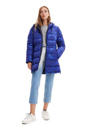 Desigual Womens AARHUS, 5096 Blue Padded Long Overcoat, S