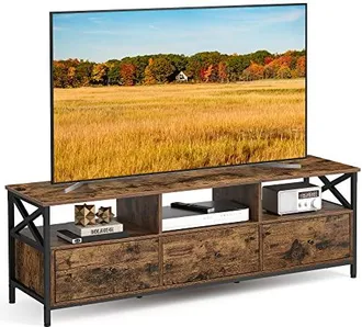 Vasagle Meuble TV pour Télévision jusquà 65 Pouces, Support Télé, 3 Tiroirs en Tissu, 3 Étagères, 147 x 40 x 50 cm, Salon, Chambre, Cadre en Acier, Marron Rus