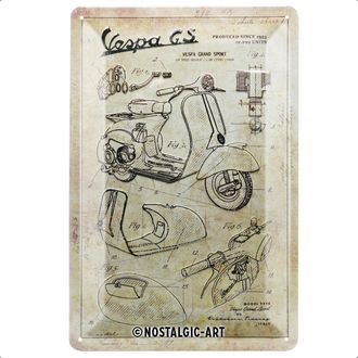 Nostalgic Art Retro Blechschild, Vespa - Parts Sketches - Geschenk-Idee für Roller-Fans, aus Metall, Vintage-Design zur Dekoration, 20 x 30 cm