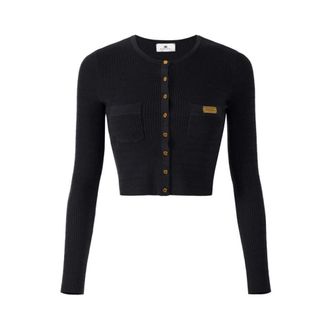 Elisabetta Franchi Femme, Pulls, Noir, Taille: 40 FR Cardigan en maille micro-tress&eacute;e