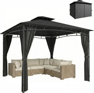 OUTSUNNY Tonnelle de jardin ext&eacute;rieur - Outsunny - cadre de toit r&eacute;tractable & double toit UV50+, imperm&eacute;able - 3x3m - gris anthracite