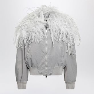 The Attico Eisfarbene Bomberjacke mit Federn