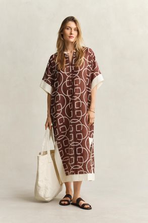 GANT Damen Monogram Kaftan aus Baumwoll-Seiden-Mix (42) FRESH SOIL