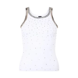 Pinko Geripptes Oberteil mit Schmuckstickerei - - Tops - Damen - Wei&szlig; - 2XS